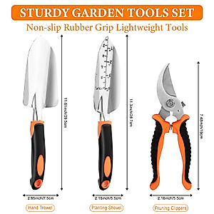 Lituford 3Pcs Garden Tools Set Hand Shovel Kit Trowel/Planting Shovel/Pruning Clippers with Non-Slip Rubber Grip Taking Care of The Indoor Plants Garden Trowel Gifts for Gardening Lovers (Orange)