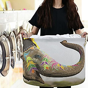 visesunny India Elephant with Painted Laundry Baskets Fabric Storage Bin Storage Box Collapsible Storage Basket Toy Clothes Shelves Basket for Bathroom,Bedroom,Nursery,Closet,Office