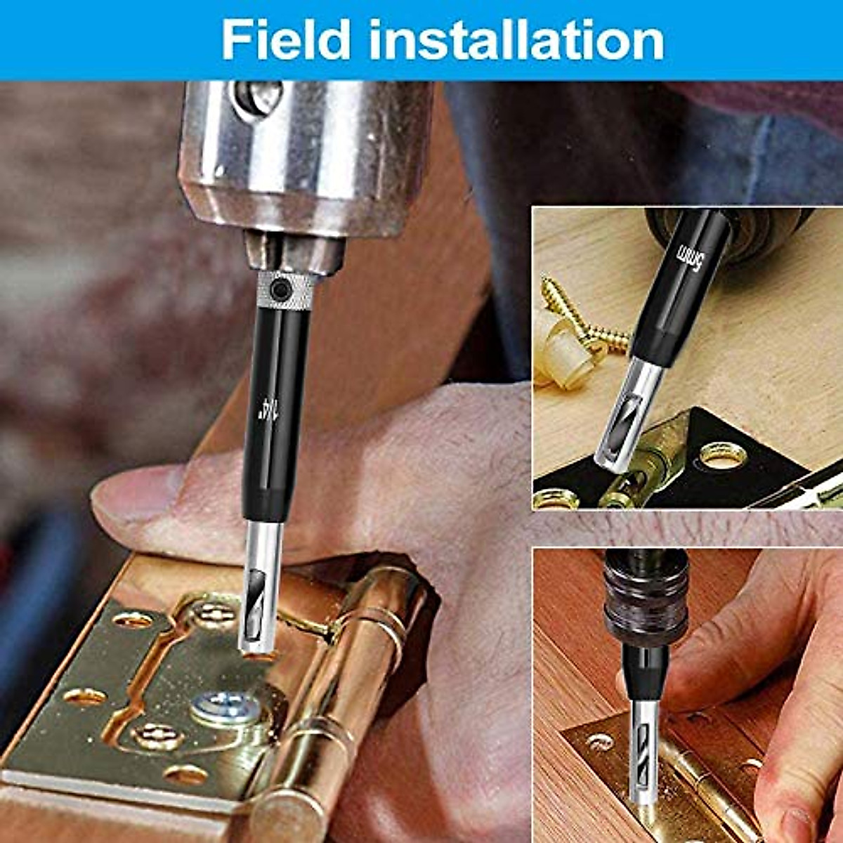 22Pcs Center Drill Bit Set,Self Centering Hinge Tapper Core Hole Puncher 5/64'' 7/64'' 9/64'' 11/64'' 13/64'' 5mm 1/4'' & 1 Pcs Hex Key & 10 Pcs Replacement Drill Bits +1 Center Punch