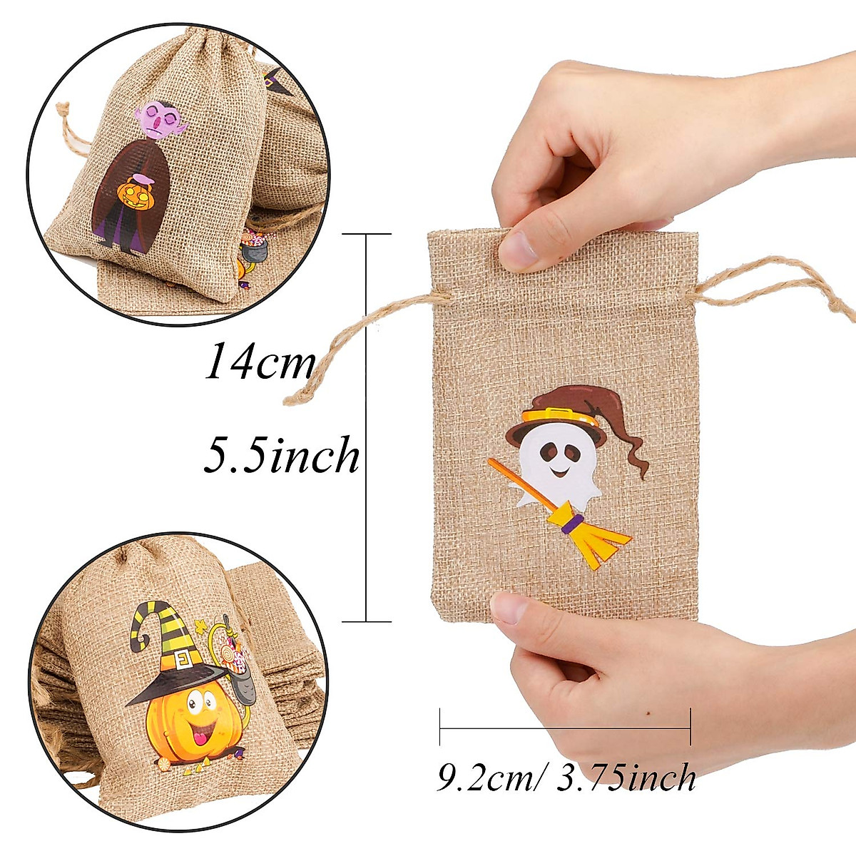 DIYASY 48 Pcs Halloween Burlap Gift Bags,Goodie Treat Bags with Drawstrings for Kids Halloween Party Favor