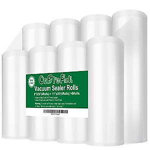 O2frepak 8 Pack 8"x20'(4Rolls) and 11"x20' (4Rolls) Rolls Vacuum Sealer Bags Rolls with BPA Free,Heavy Duty Vacuum Sealer Storage Bags Rolls,Cut to Size Roll,Great for Sous Vide Cooking