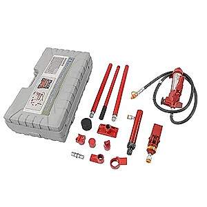 Porta Power Kit Hydraulic Ram 4 Ton Body Jack Auto Body Repair Tools Portable Autobody Frame Repair Kit 15Piece Kit with Storage Case, 5ft/1.5 m Oil Hose, Red