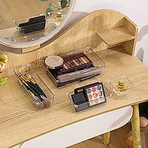 16 PCS Clear Plastic Drawer Organizers Set,5-Size Versatile Bathroom and Vanity Drawer Organizer Trays, Storage Bins for Makeup, Jewelries, Kitchen Utensils and Office