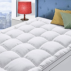 Queen Size Mattress Topper for Back Pain, Cooling Extra Thick Mattress Pad Cover with 8-21 inch Deep Pocket, Plush Pillow Top Mattress Topper Overfilled with Down Alternative, Queen Size, White