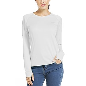 Willit Women's UPF 50+ Sun Protection Shirt Long Sleeve SPF UV Shirt Rash Guard Swim Hiking Fishing Tops Lightweight White L