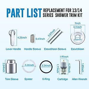 Replacement for Delta Classic 13 Series Single-Function Trim Kit, T13010 Shower Handle, Fit Delta Shower Valve R10000 Series, Chrome (Cartridge Included)