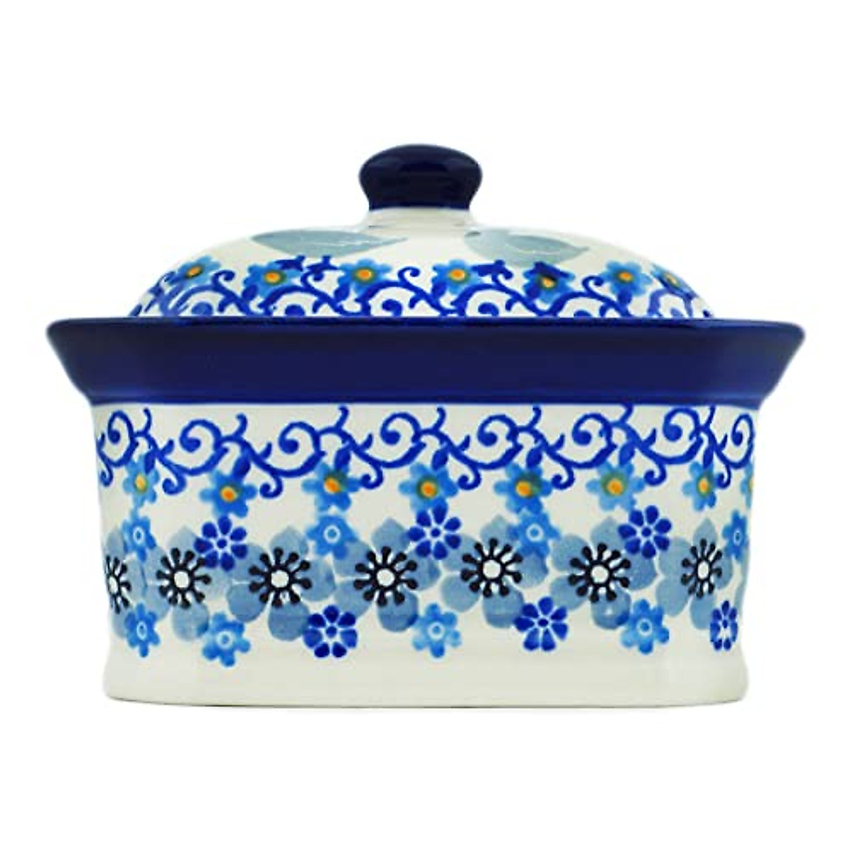 Polish Pottery Mini Cake Box 4", Salt Box, made by Ceramika Artystyczna (Friendly Fowl Theme) + Certificate of Authenticity