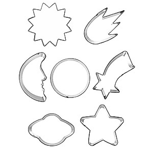 Planet Series Cookie Cutter Set of 7 pcs, Stainless Steel Universe Outer Space Fondant Cutters Set Pastry Biscuit Baking Clay DIY Molds for Kids