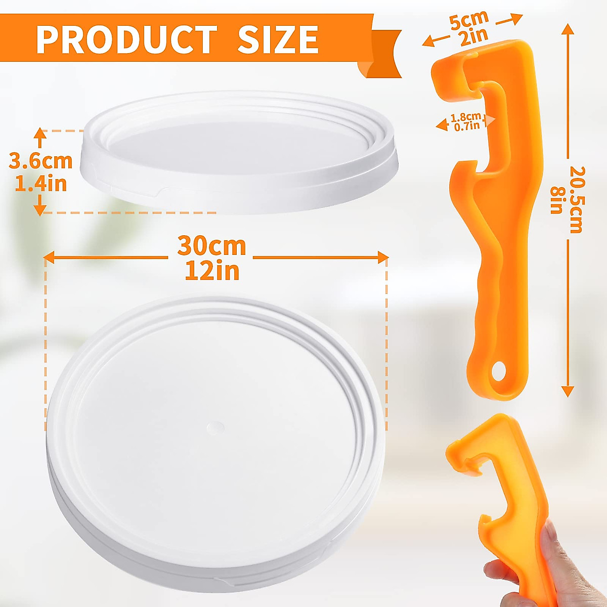 6 Pcs 5 Gallon Plastic Pail Lid 5 Gallon Bucket Lid for 3.5, 5, 6, and 7 Gal Buckets with 2 Plastic Bucket Lid Opener Industrial Can Opener for Home Industrial Use, Food Storage Container
