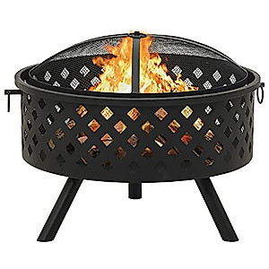 Outdoor Fire Pit Large Wood Burning Patio Backyard Firepit for Outside, for Camping Picnic Bonfire Garden Beaches Park, with Poker 26.8 "