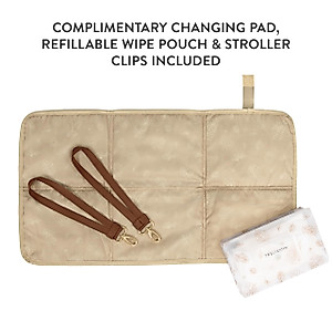 TWELVElittle Peek A Boo Vegan Leather Satchel Diaperbag - Baby Bag with Wipes Pouch, Stroller clips and Diaper Changing Mat, Toffee, Vegan Leather