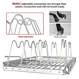 BONADOM 1 Tier Pull Out Pot and Pan Organizer Under Cabinet Kitchen, Slide Out Cookie Shelf Cutting Board Bakeware and lids Tray Storage 11''W x 21''D x 8.5''H- Sliding Pan and Pots Lid Holder