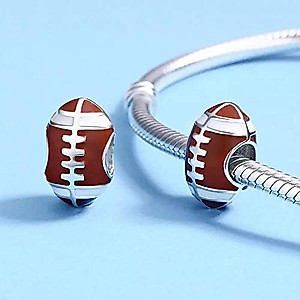 Sport Charm Fit 3mm Bracelets & Bangles Necklace Authentic 925 Sterling Silver Charm Athletic Sports Charm (Rugby charm)