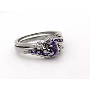 Dazzlingrock Collection Black Rhodium Plated 6X3 MM Marquise Amethyst, Round Amethyst and Diamond Set, 14K White Gold, Size 10