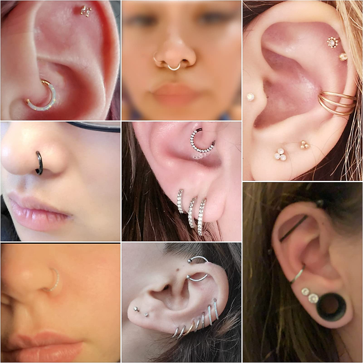 WYR Unisex Nose Ring Hoop with White Opal 20G(0.8mm) Diameter 10mm 316L Surgical Stainless Steel Hinged Flat Hinged Segment Ring Lip Rings Helix Cartilage Rook Earrings, Silver color ring