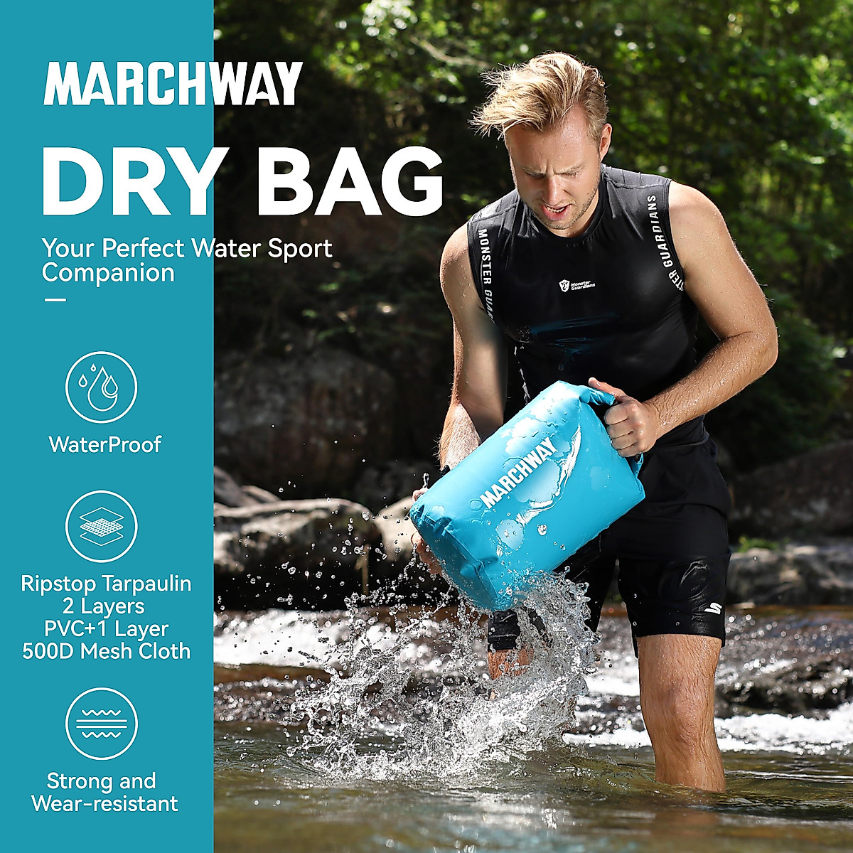 MARCHWAY Floating Waterproof Dry Bag Backpack 5L/10L/20L/30L/40L, Roll Top Sack Keeps Gear Dry for Kayaking, Rafting, Boating, Swimming, Camping, Hiking, Beach, Fishing (Teal, 20L)