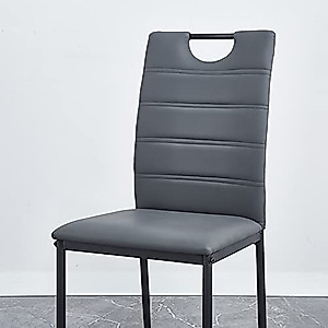 Majnesvon A Set of 4 Leather Dining Chairs with Cushion and High Back, Painted Metal Legs, Suitable for Dining Room,Kitchen,Restaurant (Light Grey)