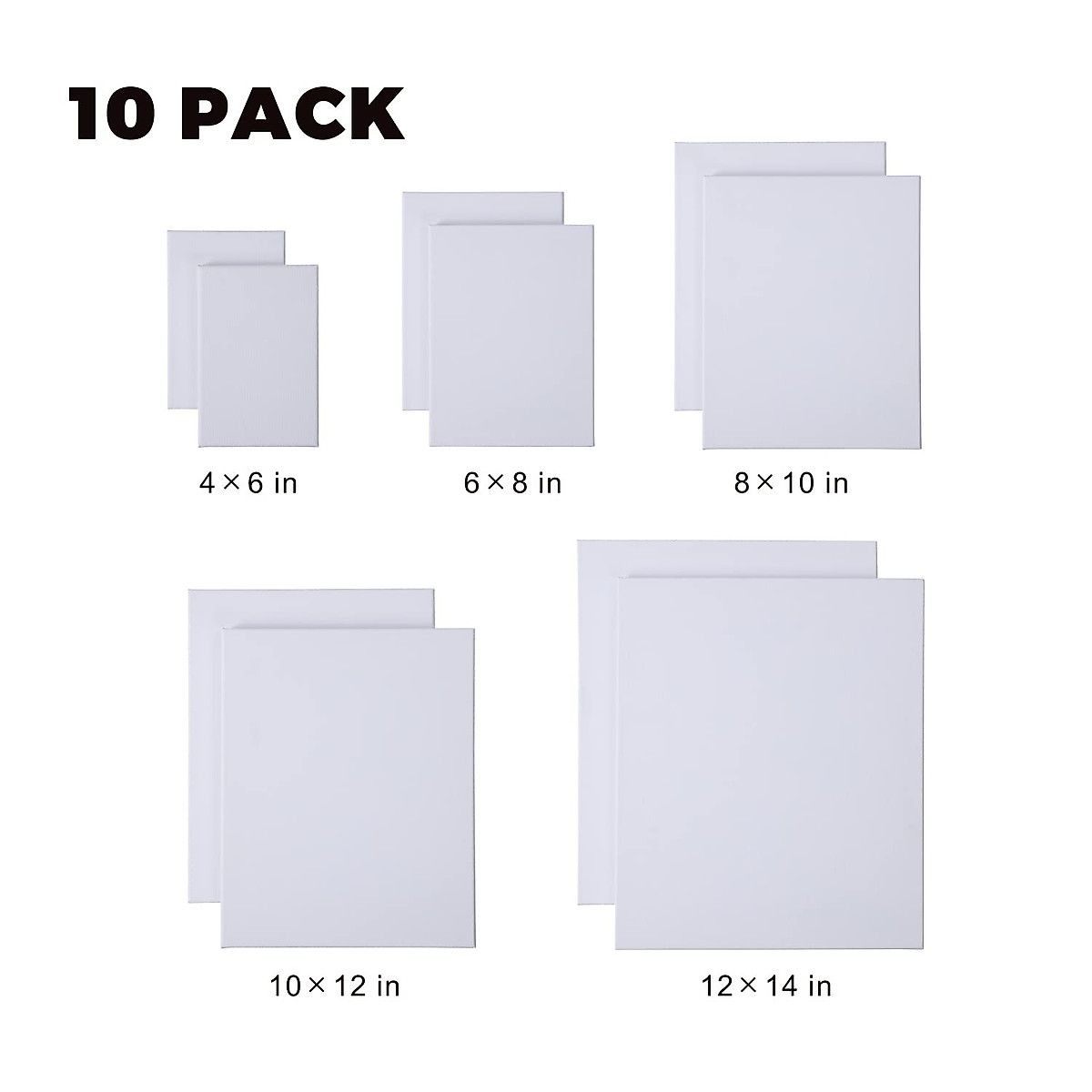 ARTME Stretched Canvas Muti Pack for Painting, 4x6, 6x8, 8x10, 10x12, 12x14 (2 of Each) Set of 10, 8oz Primed Acid-Free 100% Cotton, Ideal Painting Canvas Suitable for Acrylic and Oil Paints