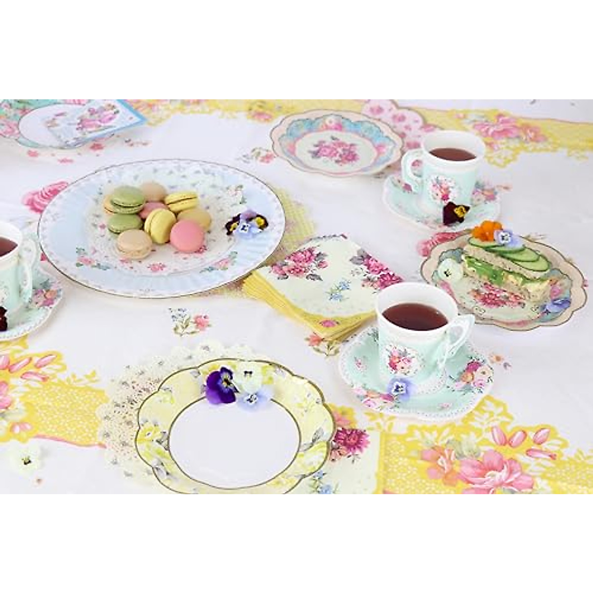 Talking Tables 24 x Pretty Vintage Disposable Floral Cup & Saucer Afternoon Tea Party Set, Truly Scrumptious Disposable Tableware for Mother’s Day, Kids Birthday Bridal Baby Shower, Weddings