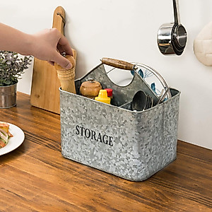 MyGift 4-Slot Rustic Galvanized Metal Utensil Holder, Picnic Storage Organizer for Paper Plates, Napkins and Silverware - Handcrafted in India