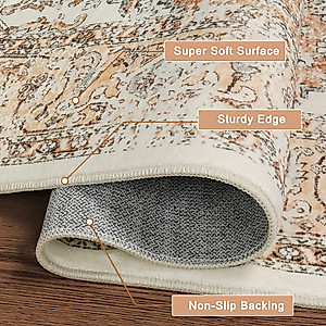 Moespace Washable Area Rug 5x7 ft, Oriental Living Room Rug Boho Nursery Rug for Bedroom, Non-Slip Carpet Print Distressed Retro Entryway Rug for Laundry Dining Room Office Hall, Orange