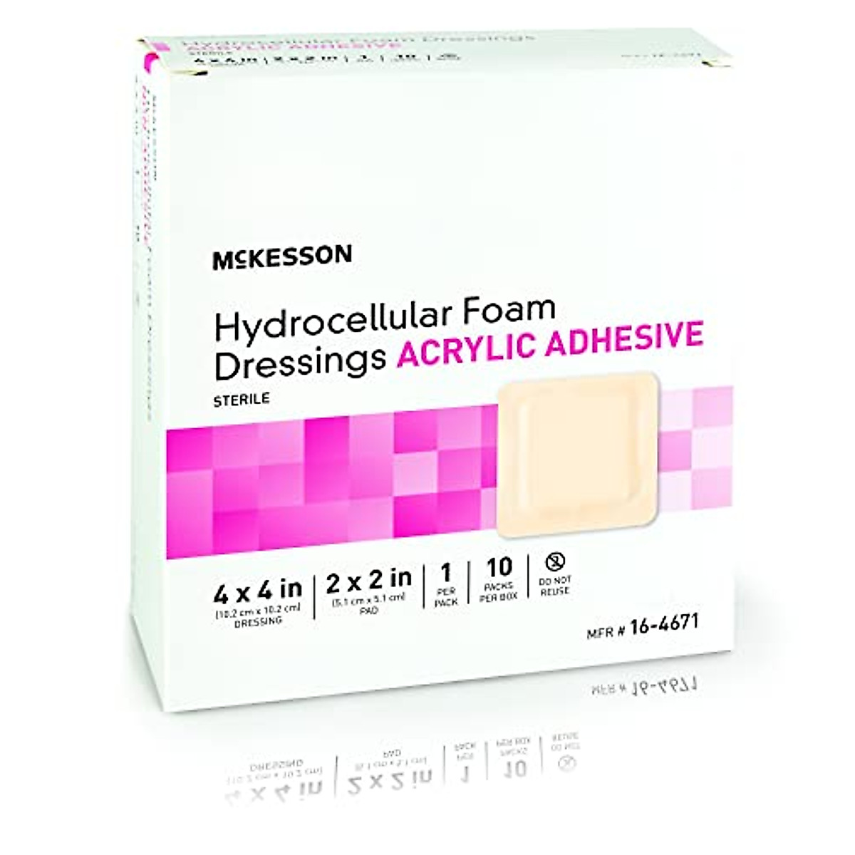 McKesson Hydrocellular Foam Dressings, Sterile, Acrylic Adhesive with Border, 4 in x 4 in, 10 Count, 1 Pack