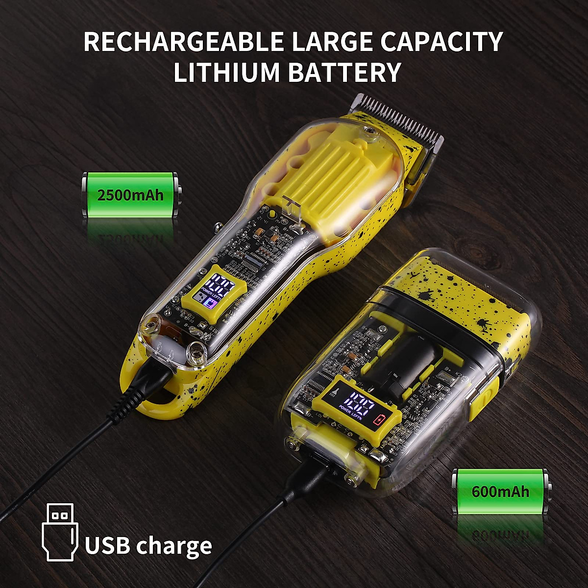 LOREAD Cordless Hair Clippers for Men and Shaver, Professional Electric Clippers, Rechargeable Barber Clippers Reciprocating Razor Shaver Set Transparent Hair Trimmer