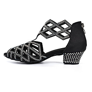 WUAILIM Women's Ballroom Rhinestone Dance Shoes, Latin Salsa Bachata Practice Performance Dancer Shoes(Black,1.5 Inches Heel,Size 7.5)