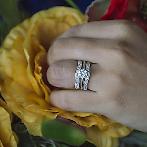 TwoBirch Sterling Silver Contour Ring Guard with Millgrained Edges and Filigree Cut Out Design With CZ or MOISSANITE (0.48 ct.) (Cubic Zirconia, 7)