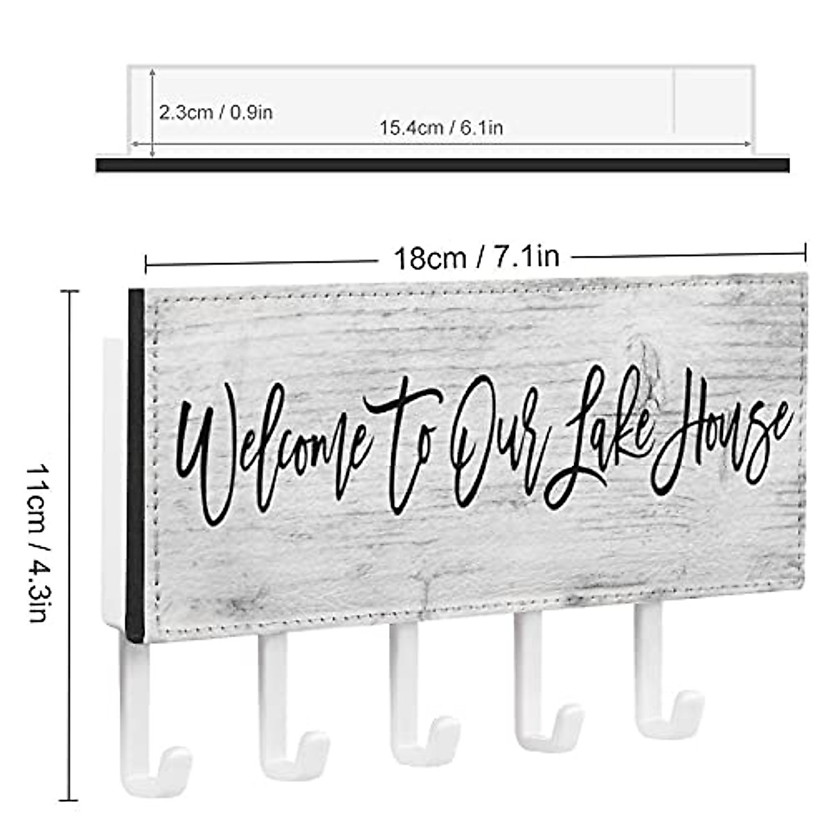 godblessign Welcome to Our Lake House Key Holder for Wall, Lake House Mail Holder and Key Rack for Entryway, Farmhouse Home Decor Key Hooks, Rustic Key Hangers with 5 Hooks