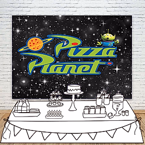 Pizza Planet Toy Story Birthday Party Backdrop 5x3ft Little Monster Pizza Planet Toy Story Banner for Party Supplies Vinyl Pizza Planet Theme Decorations Green
