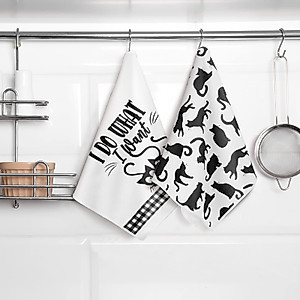 Kajaia 4 Pcs Funny Cat Kitchen Towels Cat Lover Gifts Home Tea Towels Decorative Cute Dish Towels Housewarming Gifts Hand Towels Absorbent Plaid Towels for Home Bathroom Housewarming Presents