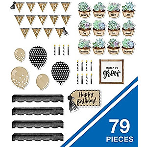 Schoolgirl Style Birthday Bulletin Board Set, Simply Stylish Classroom Decorations, 79 Pieces
