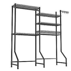 Golpart Over Washer and Dryer Shelves,Heavy Duty Laundry Room Storage Organization Clothes Drying Rack,5 Tier Adjustable Height Wire Shelving and Wire Basket with Hanger Rod&Hook,Space Saving Shelf