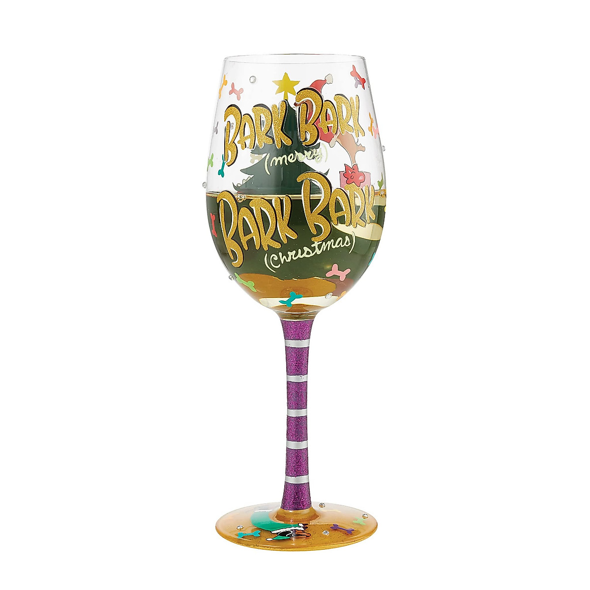 Enesco Designs by Lolita Holiday Doggy Days of Christmas Hand-Painted Artisan Wine Glass, 15 Ounce, Multicolor