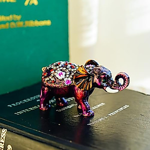 YU FENG Elephant Animal Jewelry Box Hinged Collectible Elephant Figurine Decor Trinket Box (Purple)
