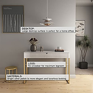 White Vanity Desk with 2 Drawers, Gold and White Desk,Home Office Desk Modern Makeup Vanity Table, Entryway Console Table, Sofa Table (Golden Legs)