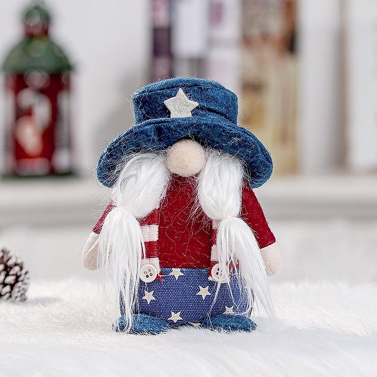 KEAIDO July 4th Gnome Independence Day Hanging Ornament Set of 2, Patriotic Gnome USA Stars and Stripes American Flag Plush Faceless Doll Veterans Day Memorial Day Gift Uncle Sam Tomte Elf Home Decor