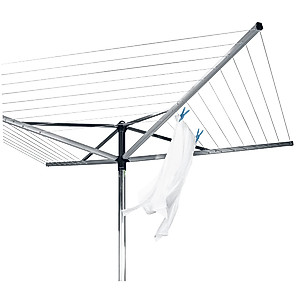 Brabantia Topspinner Outdoor 4 Arm Spinning Clothesline Rotating, Folding Clothes Drying Rack + Ground Spike, 164 Feet, Metallic Gray