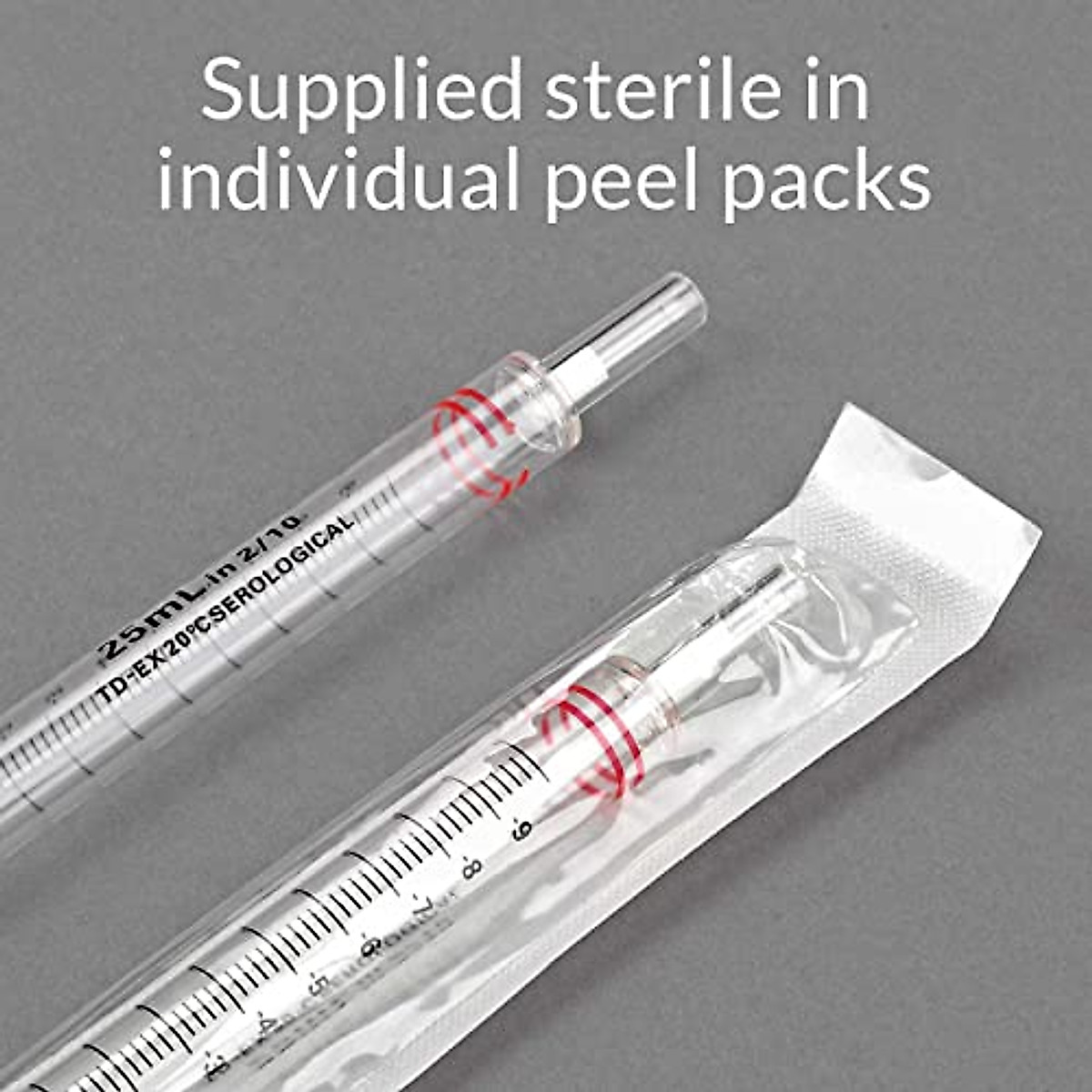 Globe Scientific 1760 Polystyrene UniPlast Serological Pipette, 10mL Capacity, Standard Tip, 297mm Length, Sterile, Orange Striped, Individually Wrapped (Case of 200)