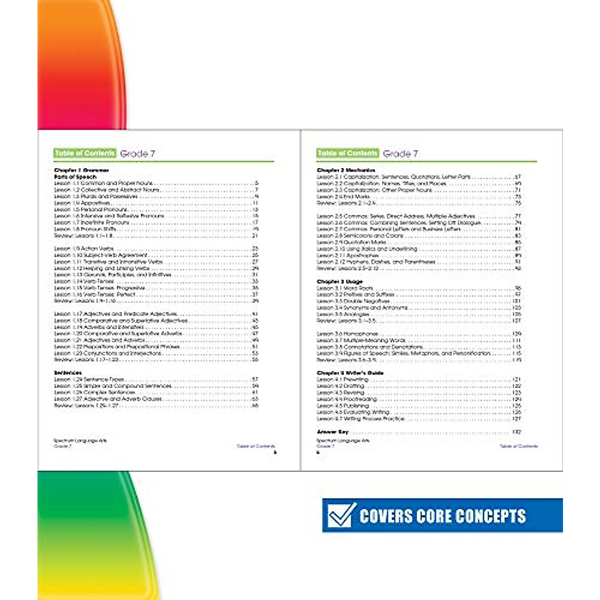 Spectrum Grade 7 Language Arts Workbooks, Ages 12 to 13, Language Arts Grade 7, Vocabulary, Sentence Types, Parts of Speech, Writing Practice, and Grammar Workbook - 160 Pages