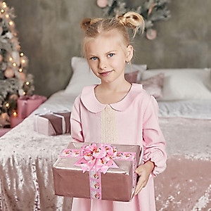 Whaline 6 Rolls Christmas Wired Edge Ribbon Pink Xmas Winter Holiday Craft Ribbon Buffalo Plaid Santa Snowman Snowflake Christmas Tree Truck Gift Wrapping Ribbon for Bow Wreath Crafts, 30 Yards