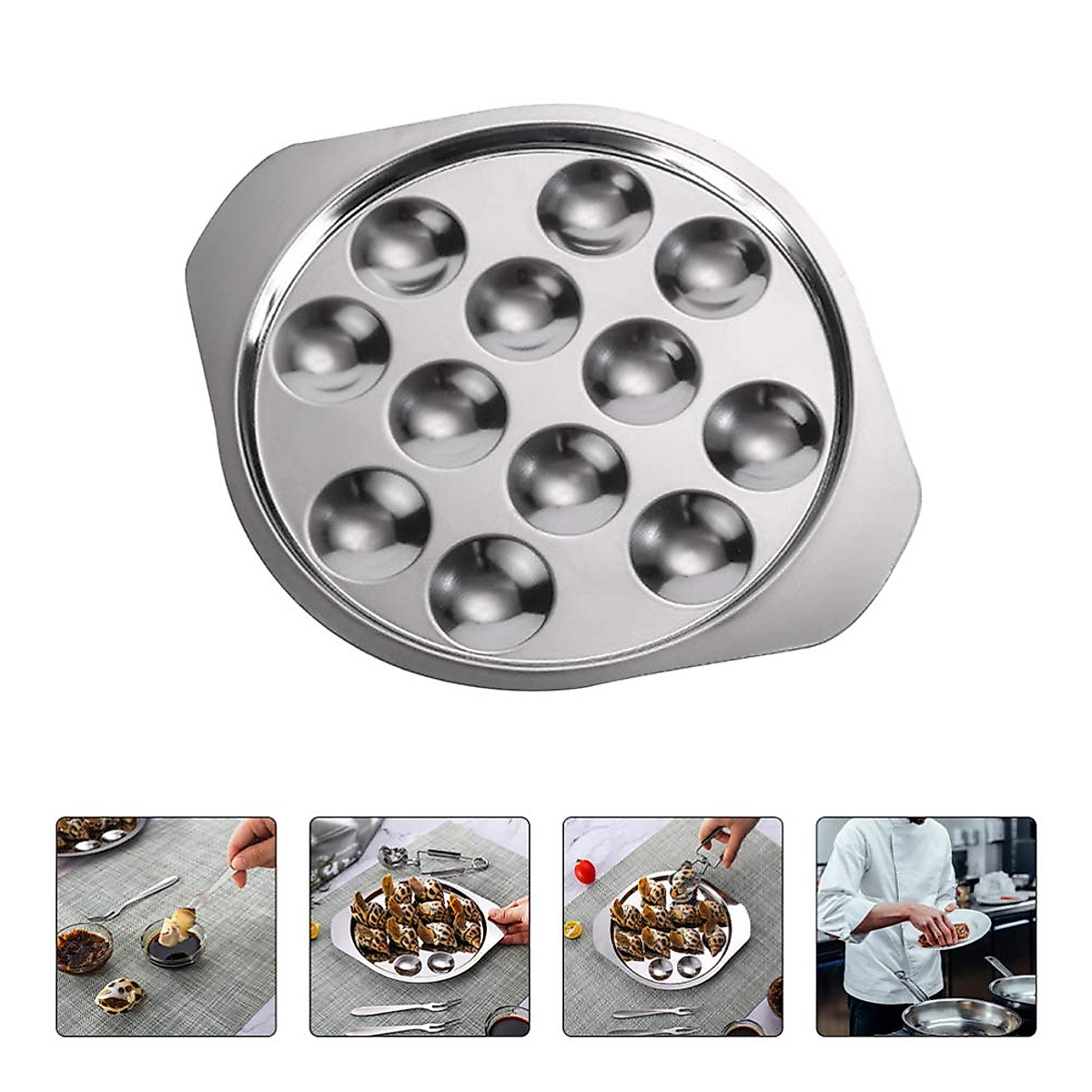 YARNOW 2pcs Stainless Steel Escargot Plates Dishes 12 Compartment Holes Escargot Baking Dishes for Snail BBQ Mushroom Silver