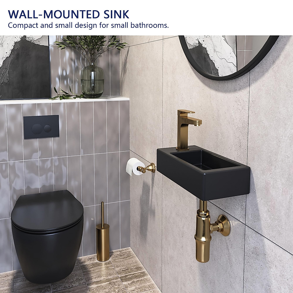 DeerValley DV-1V081R Liberty Wall Mount Sink, Rectangle Mini Vessel Sink,Small Bathroom Cloakroom White Porcelain Ceramic Wash Basin (Right Hand)