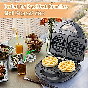 FineMade Double Mini Waffle Maker with 4 Inch Dual Non Stick Surfaces, Excellent Small Waffle Iron for Families, Kids and Individuals