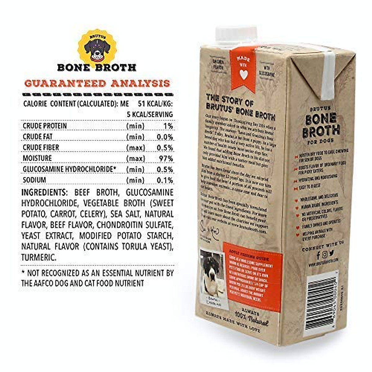 Brutus Bone Broth for Dogs 64 oz | All Natural | Made in USA | Glucosamine & Chondroitin for Healthy Joints | Human Grade Ingredients | Hydrating Dog Food Topper & Gravy (Beef, 2-Pack)