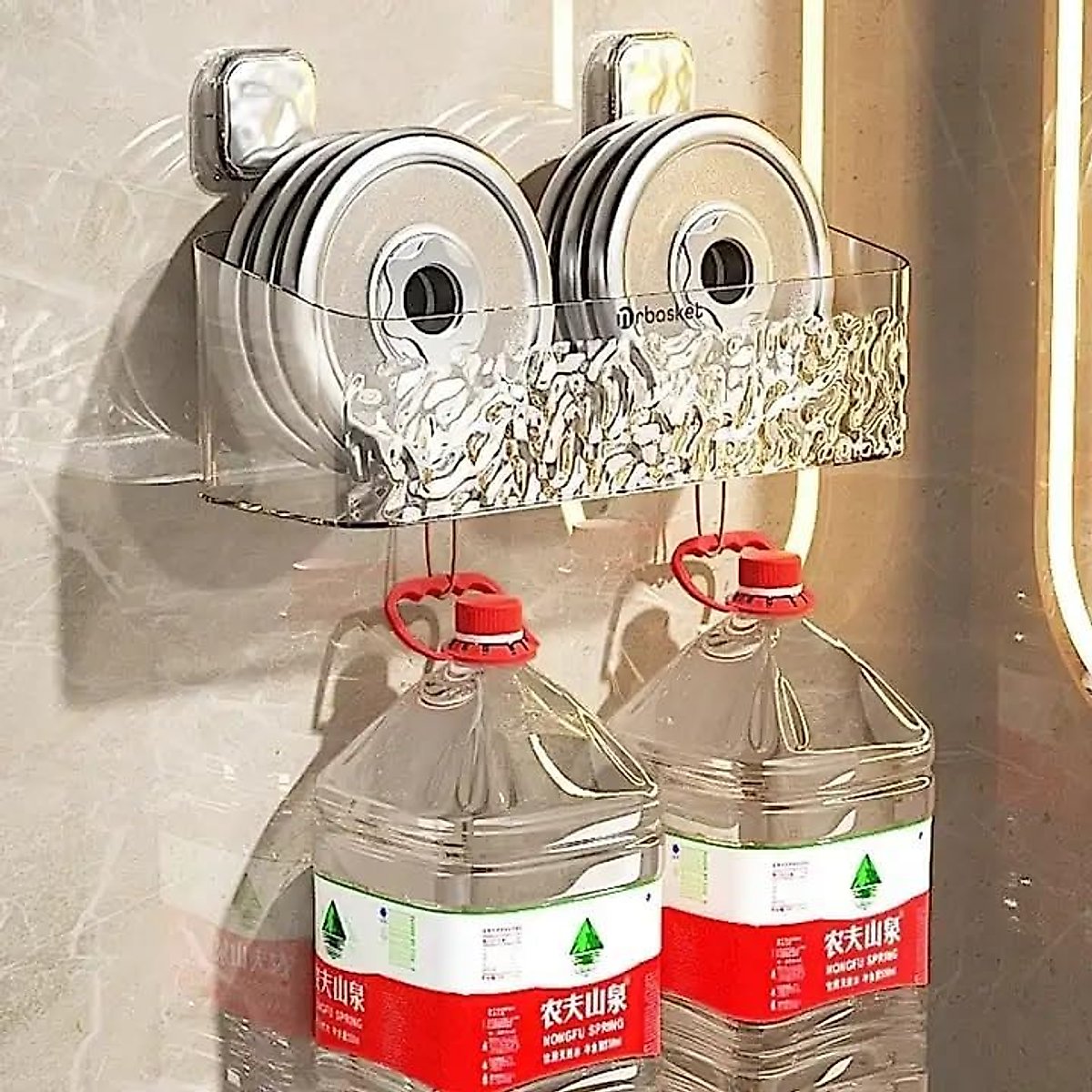 Glacier Pattern Suction Cup Shelf - Stylish Shower Caddy with Convenient Soap Dispenser，Elegant and Functional