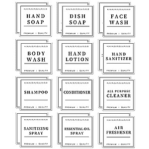 24 PCS White Waterproof Labels for Bottles, Shampoo and Conditioner Dispenser Label Stickers, Bathroom Hand Soap Label Stickers,Removable Cleaning Labels for Glass/Plastic Spray Bottle