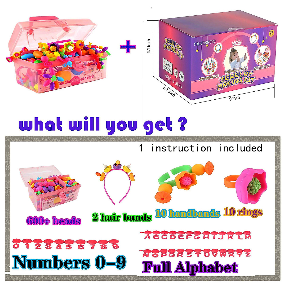 FANIMETO Pop Snap Beads,Birthday for 5-12 Year Old Girls,Arts and Crafts Toys for Girl Age4-8,DIY Jewelry Kit for Making Bracelets,Necklace,Creative Educational Toys(600pcs)