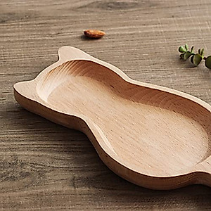BESTonZON Japan Candy Wood Cat Plate, wood serving platters cat shaped tray japanese wood plate Cat Shaped Serving Vintage Tray